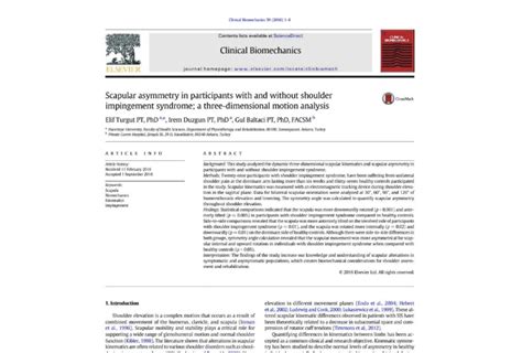 Scapular Asymmetry In Participants With And Without Impingement 2016 Motus Physical Therapy