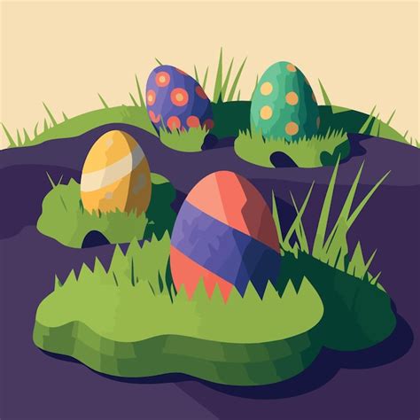 Premium Vector Easter Eggs In A Grassy Field