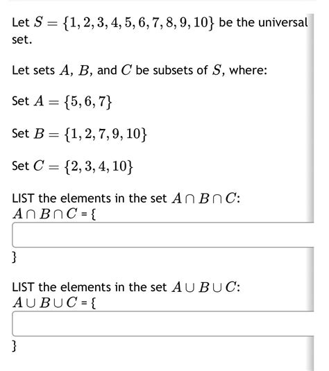 solved let s {1 2 3 4 5 6 7 8 9 10} ﻿be the universal