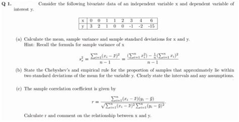 Solved Consider The Following Bivariate Data Of An Chegg