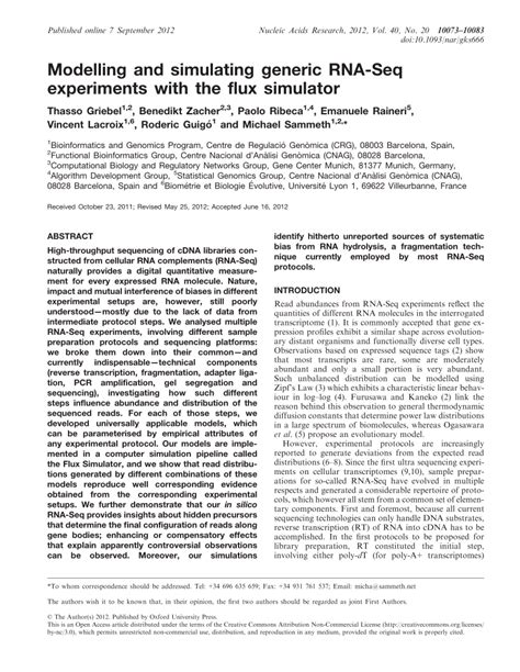 Pdf Modeling And Simulating Generic Rna Seq Experiments With The Flux Simulator