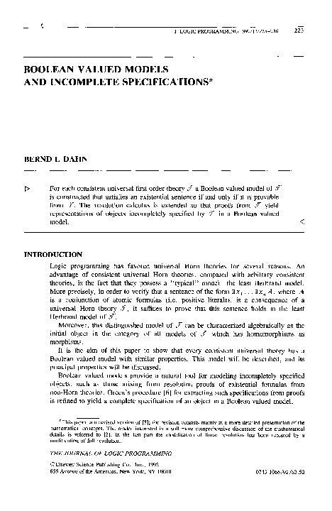 Pdf Boolean Valued Models And Incomplete Specifications