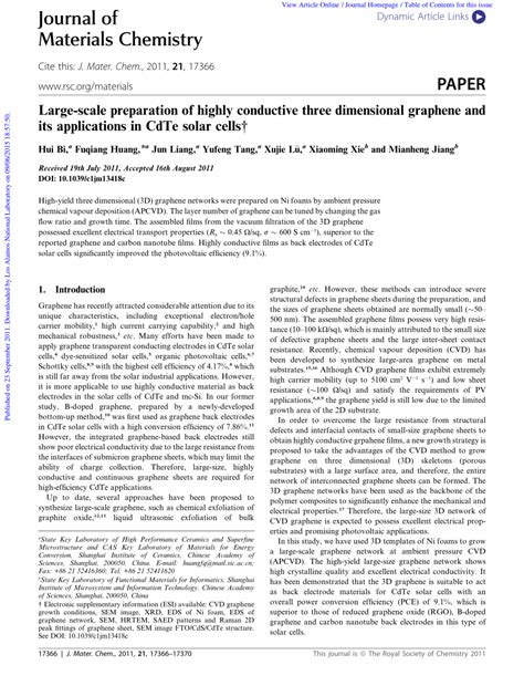 Pdf Large Scale Preparation Of Highly Conductive Three Dimensional