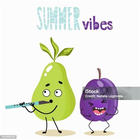 재미있는 캐릭터 만화 캐릭터 배와 매실 재미있는 과일 여름 분위기 파티 해변의 벡터 일러스트 레이 션 0명에 대한 스톡 벡터 아트 및 기타 이미지 Istock