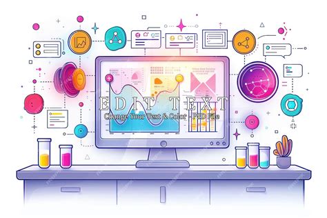 A Computer Monitor Displaying Data Visualizations Surrounded By Various Icons And Symbols