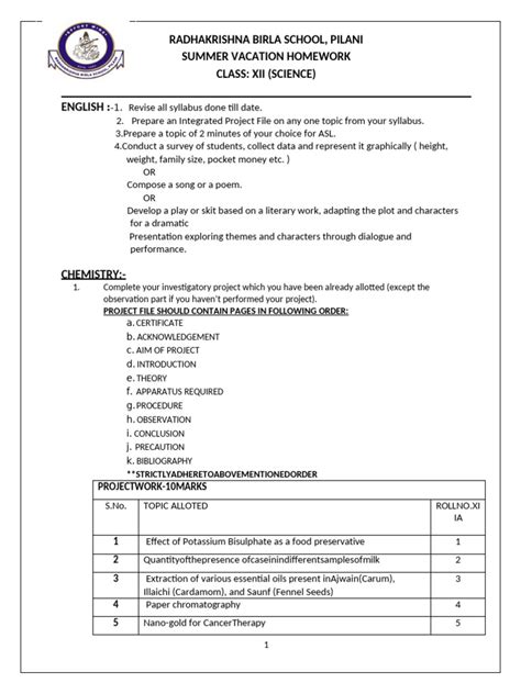 Xii Science Summer Vacation Homework 081421 Pdf Chemistry Scientific Phenomena