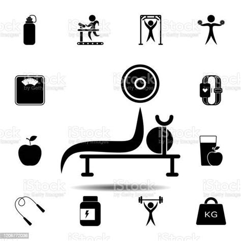 벤치 프레스 운동 아이콘입니다 Ui 및 Ux 웹 사이트 또는 모바일 응용 프로그램에 대한 설정 체육관 아이콘의 간단한 글리프 벡터 요소 근육에 대한 스톡 벡터 아트 및 기타