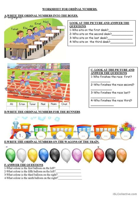 Esl Ordinal Numbers Exercise