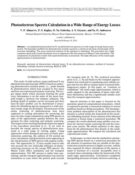 Pdf Photoelectron Spectra Calculation In A Wide Range Of Energy Losses