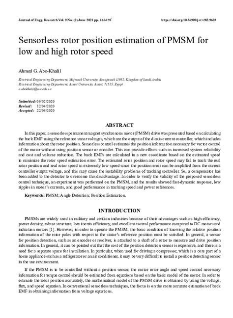 Pdf Sensorless Rotor Position Estimation Of Pmsm For Low And High