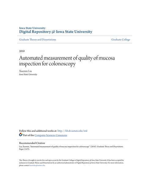 Pdf Automated Measurement Of Quality Of Mucosa Inspection For Colonoscopy
