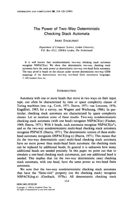 Pdf The Power Of Two Way Deterministic Checking Stack Automata