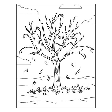 Раскраска Осеннее дерево с опадающими листьями распечатать или скачать