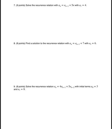 solved 7 9 points solve the recurrence relation with