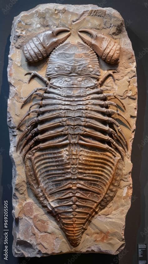 A Trilobite Fossil With A Segmented Body And Rectangular Box Like Structures Displayed On A