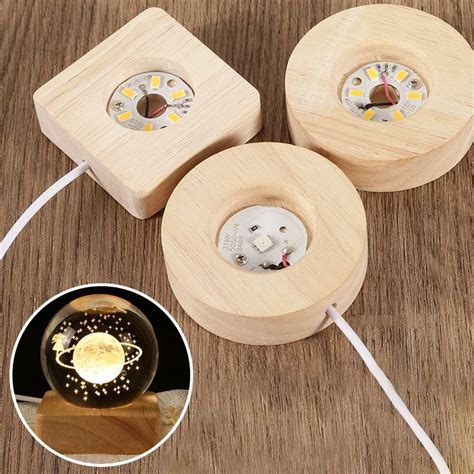 Wooden Led Light Display Base Crystal Glass Resin Art Ornament Wooden