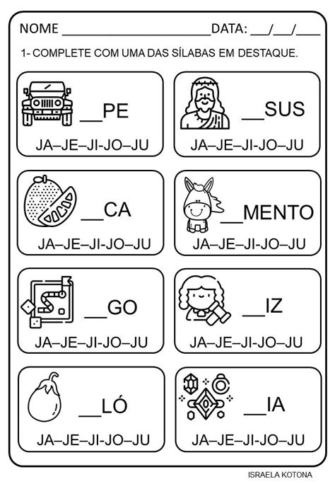 FamÍlia SilÁbica Do J Atividades Com A Letra J Palavras Com J