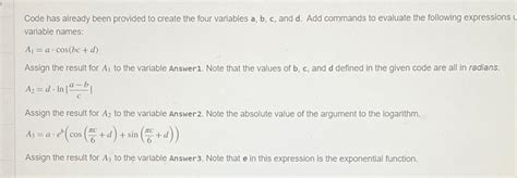 Solved Code Has Already Been Provided To Create The Four