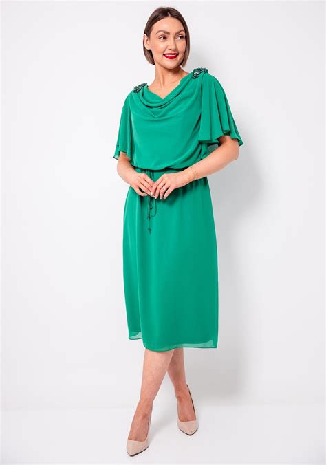 Cassandra Hello Embellished Cowl Neck Dress Green Mcelhinneys