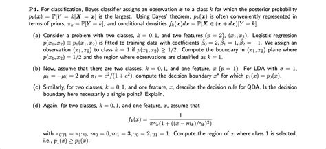 P4 For Classification Bayes Classifier Assigns An Chegg Com