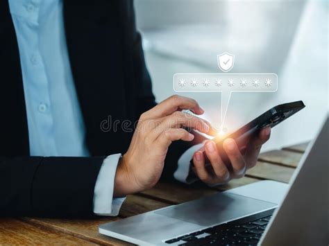 Two Steps Authentication Concept Virtual Safety Shield Icon While Access On Phone With Laptop