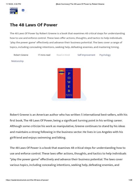 Summary Of The 48 Laws Of Power Pdf Deception Leadership