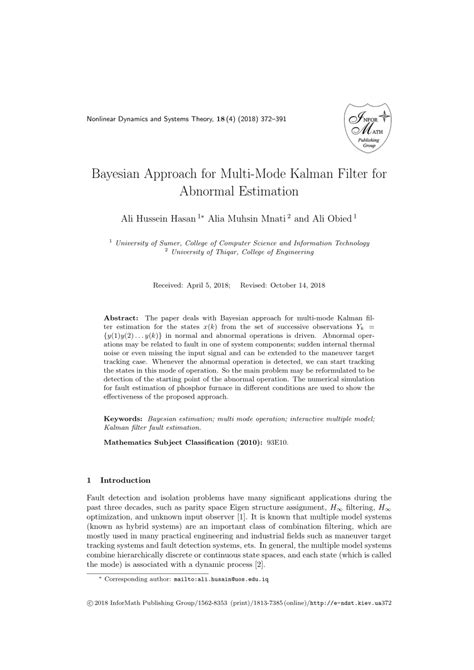 PDF Bayesian Approach For Multi Mode Kalman Filter For Abnormal Estimation