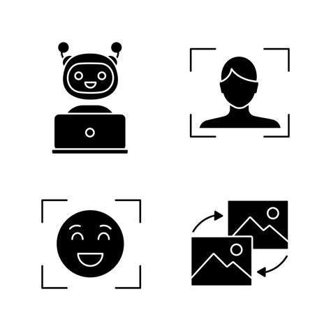 Machine Learning Glyph Icons Set Chatbot Facial Recognition Emotion