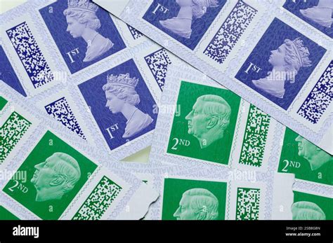 Royal Mail First Class And Second Class Postage Stamps With Barcodes