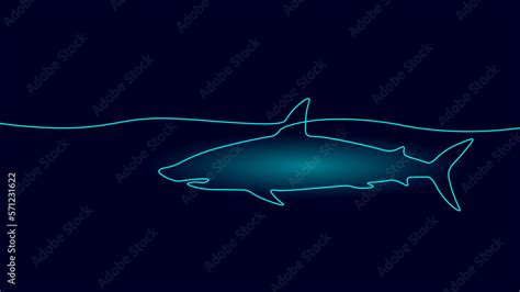 One Line Continuous Shark Cyber Security Symbol Concept Silhouette