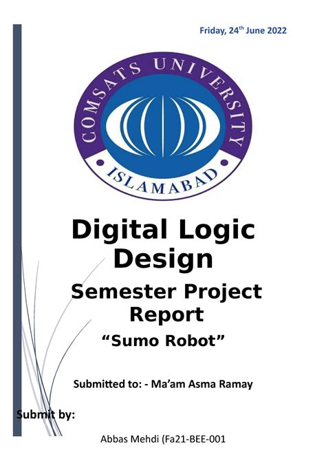 DLD Project 1 Friday 24 Th June 2022 Digital Logic Design Semester