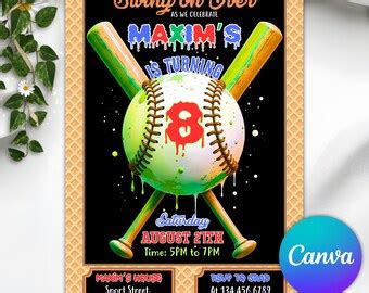 Baseball Drip Birthday Party Invitation Sports Style Birthday Party
