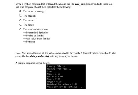 Write A Python Program That Will Read The Data In The Chegg Com