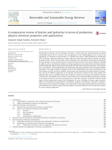 Pdf A Comparative Review Of Biochar And Hydrochar In Terms Of Production Physico Chemical