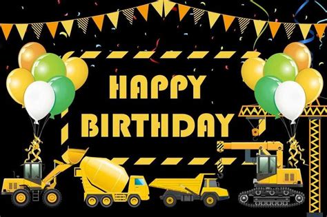 Construction Engineering Car Theme Birthday Background Balloons Flags