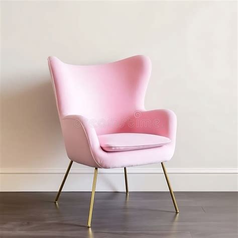 A Bold Statement Chair In Pastel Pink With Brass Legs On A Cream Wall