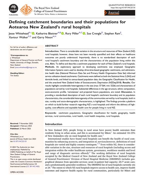 Pdf Defining Catchment Boundaries And Their Populations For Aotearoa New Zealands Rural Hospitals