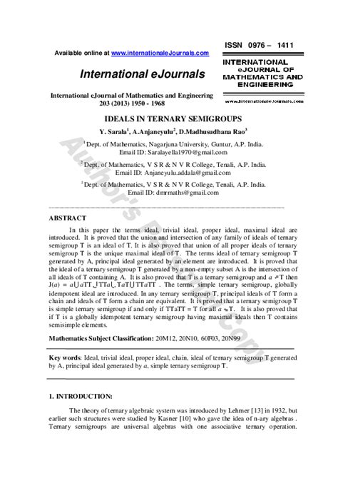Pdf Ideals In Ternary Semigroups