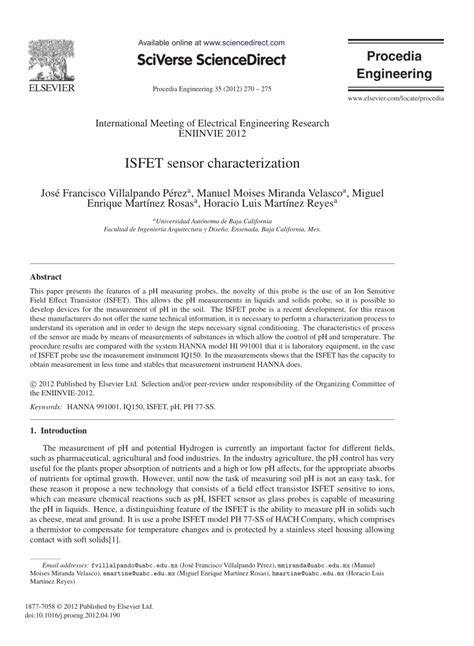 Pdf Isfet Sensor Characterization