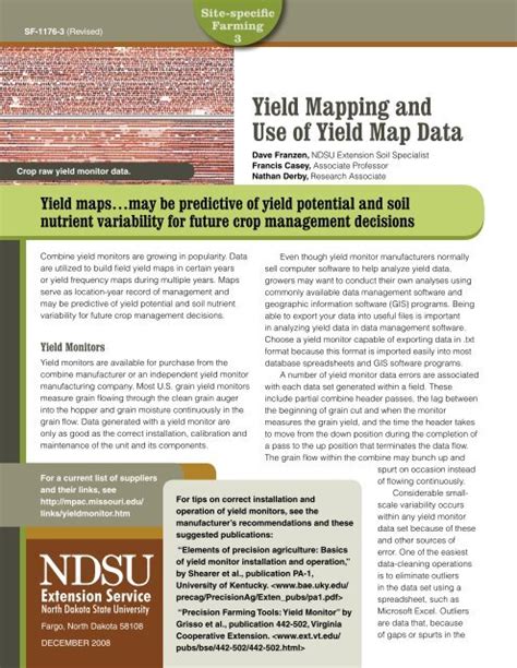 Yield Mapping And Use Of Yield Map Data