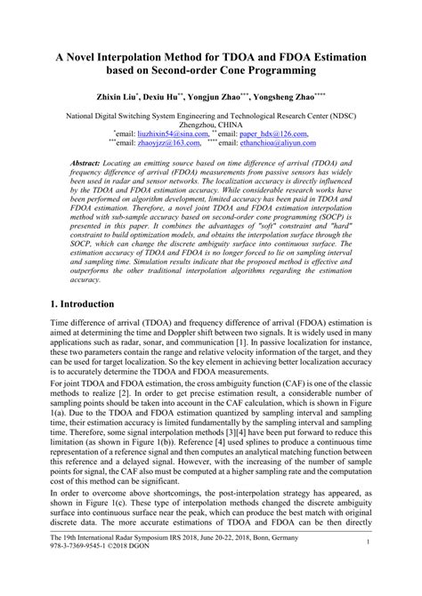 Pdf A Novel Interpolation Method For Tdoa And Fdoa Estimation Based On Second Order Cone