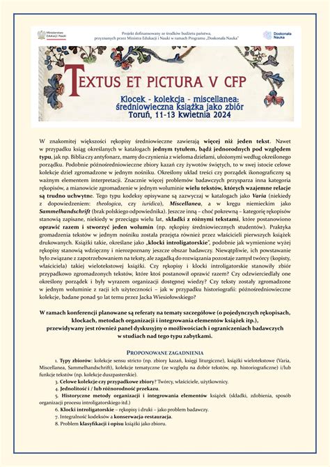 Textus Et Pictura Cfp 2024 Opis Problematyki Manuscripta