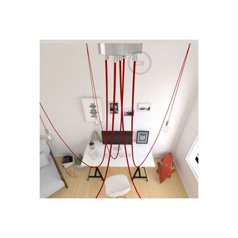 Spider Multiple Suspension With 5 Pendants Chromed Metal Rm09 Red Cable