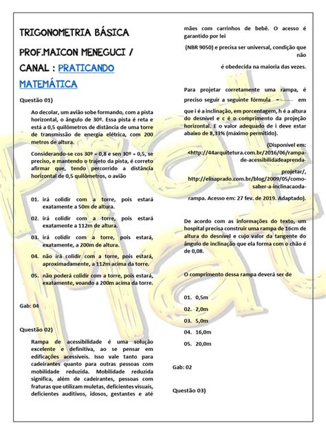 Trigonometria Básica Lista 01 Pdf
