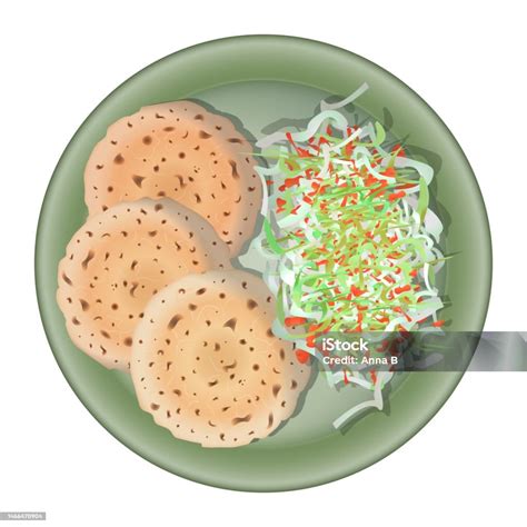 채식 Pupusas는 접시 상단보기에 Curtido 샐러드 근접 촬영과 함께 제공됩니다 라틴 아메리카 음식 흰색 배경에 격리된 벡터 그림 0명에 대한 스톡 벡터 아트 및