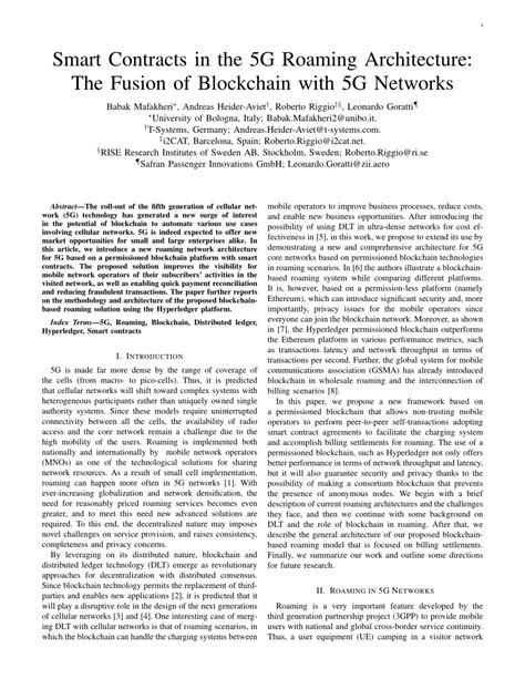 Pdf Smart Contracts In The 5g Roaming Architecture The Fusion Of Blockchain With 5g Networks