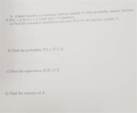 Solved 6 16pts Consider A Continuous Random Variable X