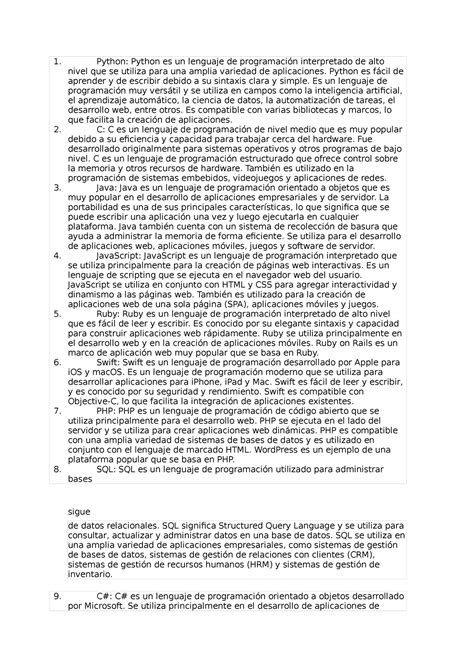 Lenguajes de programacion Python Python es un lenguaje de programación interpretado de alto