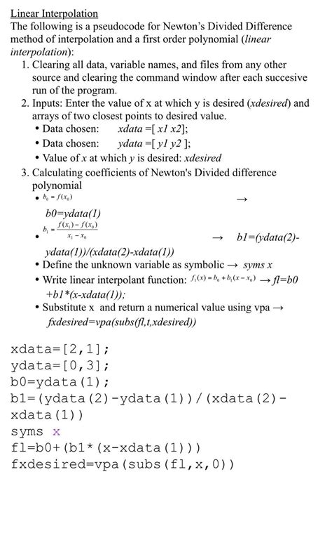 Solved Linear Interpolation The Following Is A Pseudocode