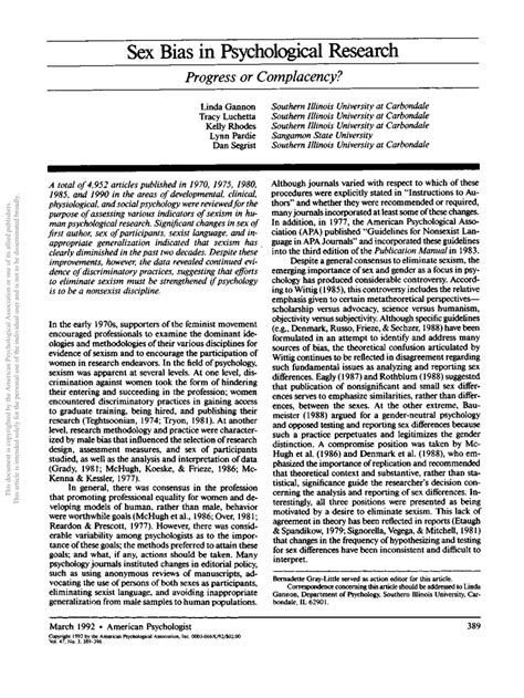 Sex Bias In Psychological Research Request Pdf